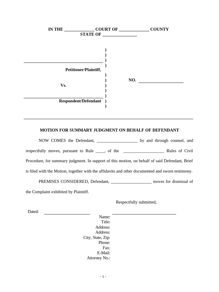 Motion For Summary Judgment On Behalf of Defendant - 1728349949043 | PDF