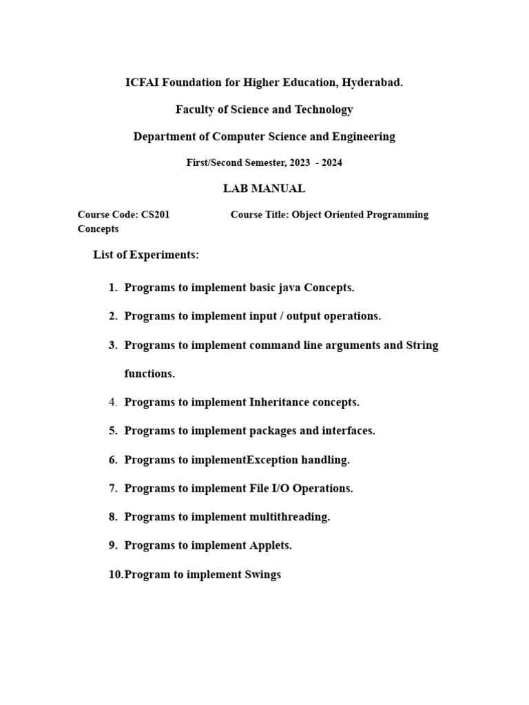 Cs201 - List of Experiments | PDF | Parameter (Computer Programming ...