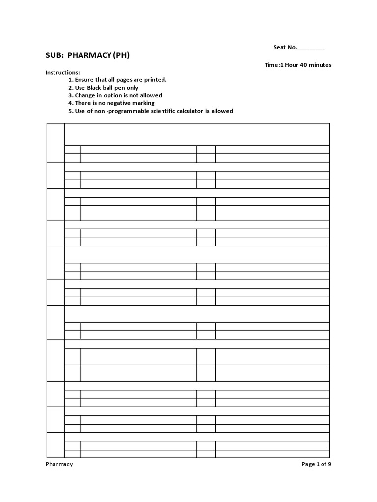 Pharmacy Question Paper | PDF | Pyridine | Acid