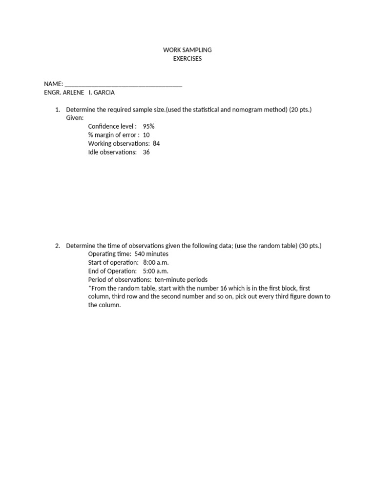 Lesson 6 - Work Sampling Exercises | PDF
