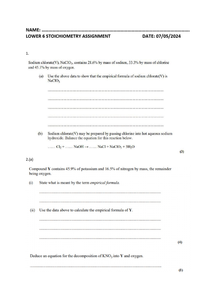 Stoichiometry Assignment 1 | PDF