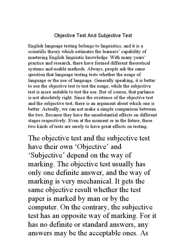 Objective vs. Subjective Tests Explained | PDF | Multiple Choice ...