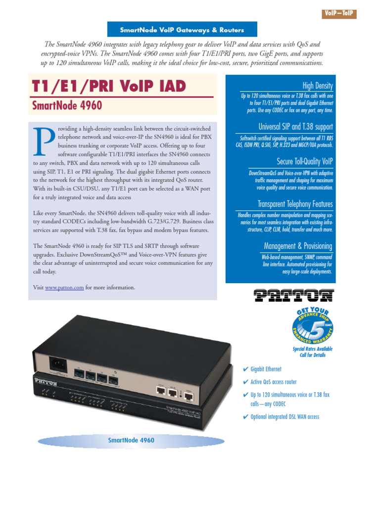 SN4960_datasheet | PDF | Voice Over Ip | Public Switched Telephone Network