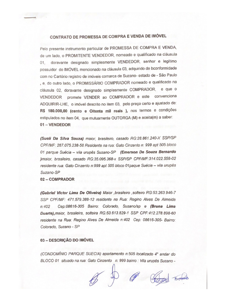 Contrato de Promessa de Compra e Venda de Imóvel | PDF