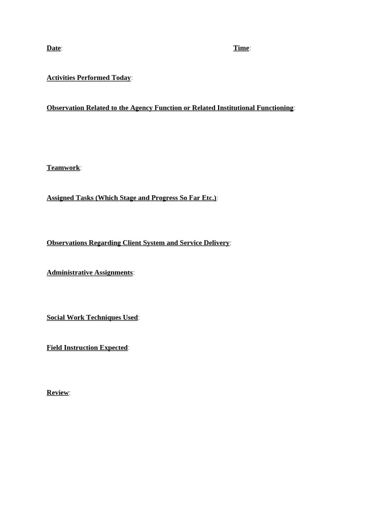 Social Work Field Report Template | PDF | Business