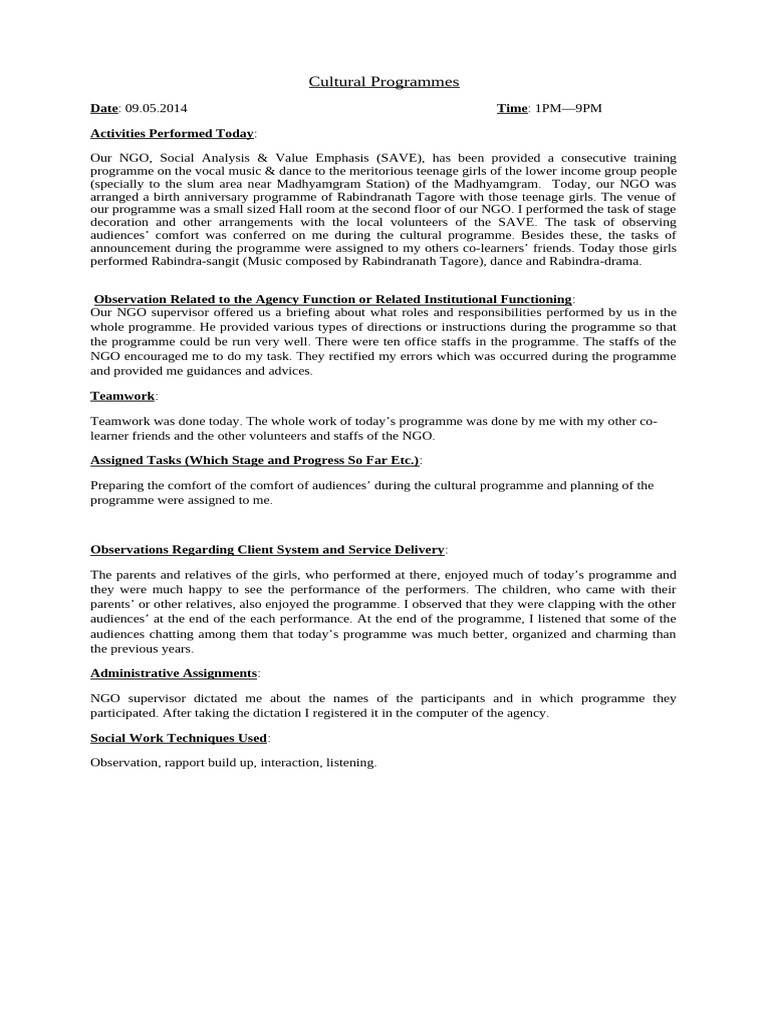 Cultural Activities & Office Work | PDF