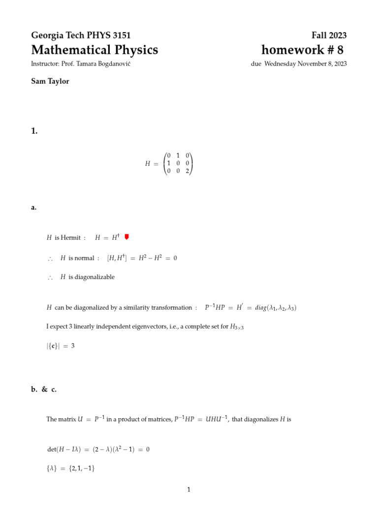 annotated-PHYS 3151 HW8 | PDF | Eigenvalues And Eigenvectors | Normal Mode