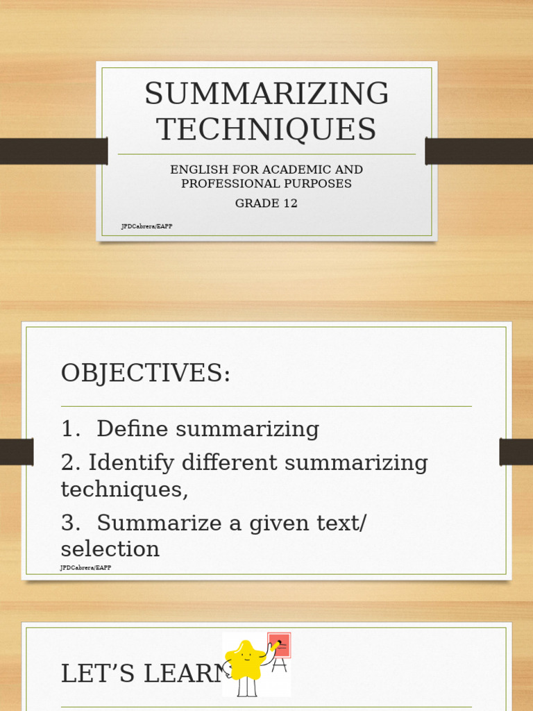 Eapp Week2 Summarizing Techniques Modified | PDF