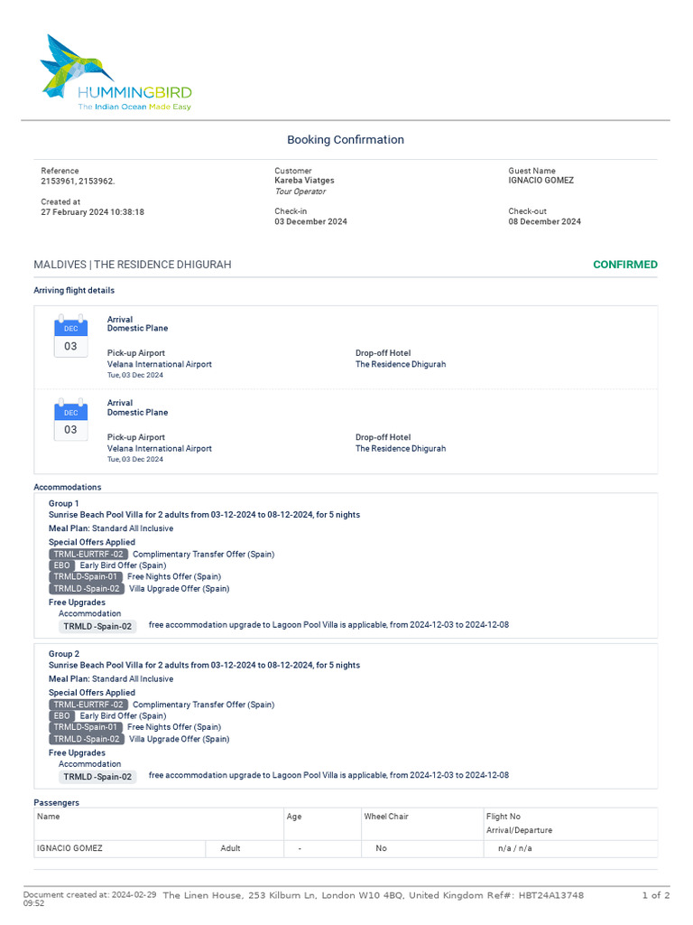 Confirmation HBT24A13748 54864 | PDF | Aviation | Transport