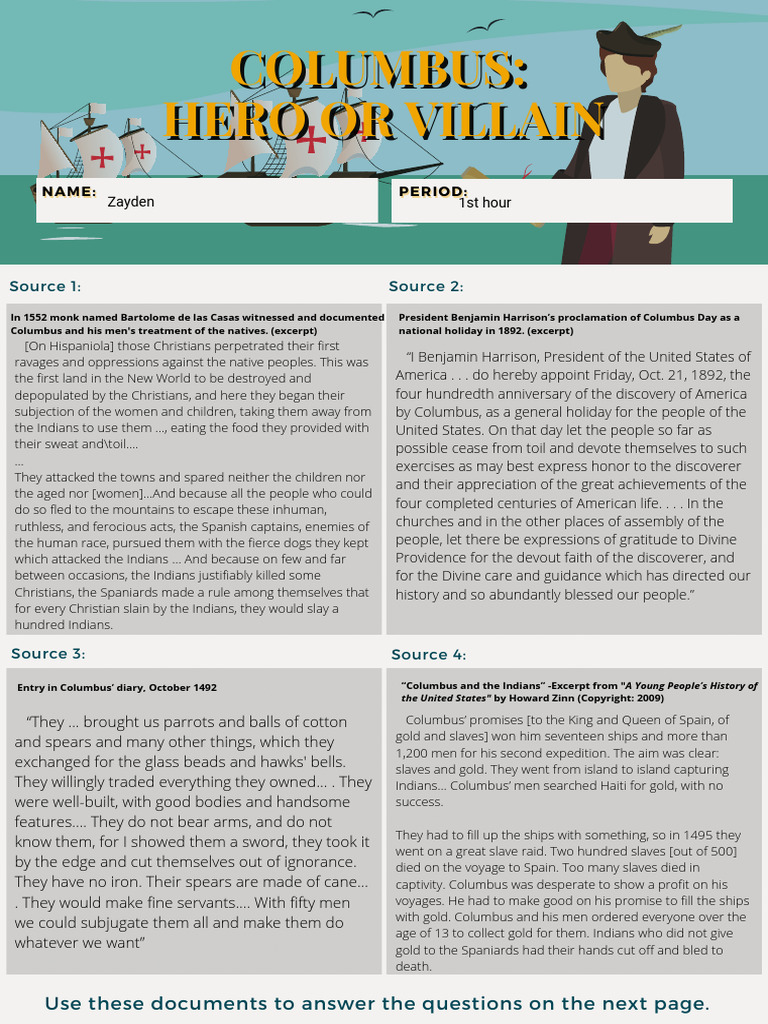 Columbus: Hero or Villain | PDF | Christopher Columbus | Slavery