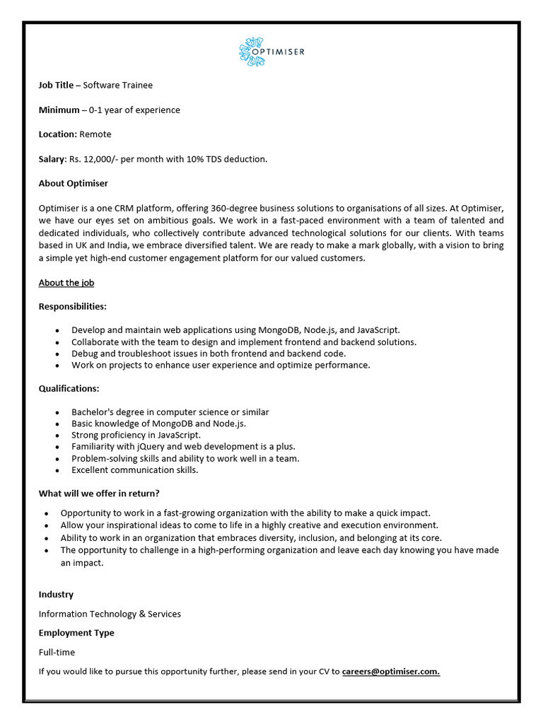 JD Software Trainee | PDF