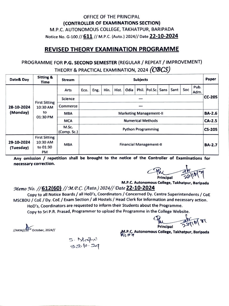Revised Theory Examination Programme | PDF