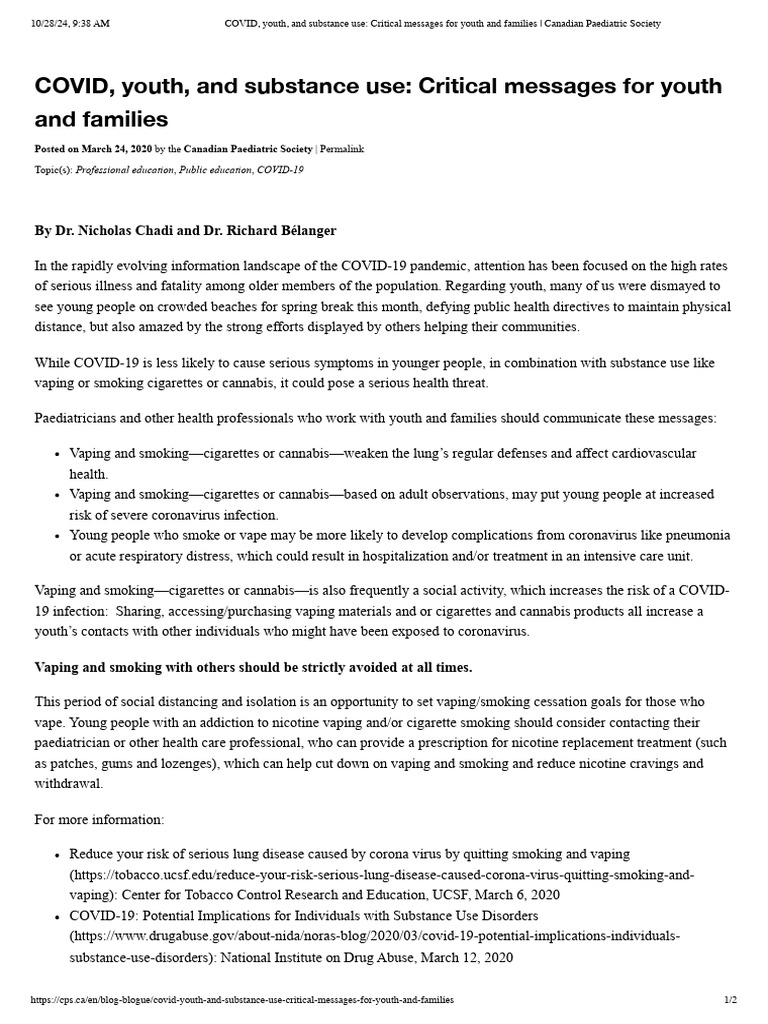 COVID, youth, and substance use_ Critical messages for youth and ...