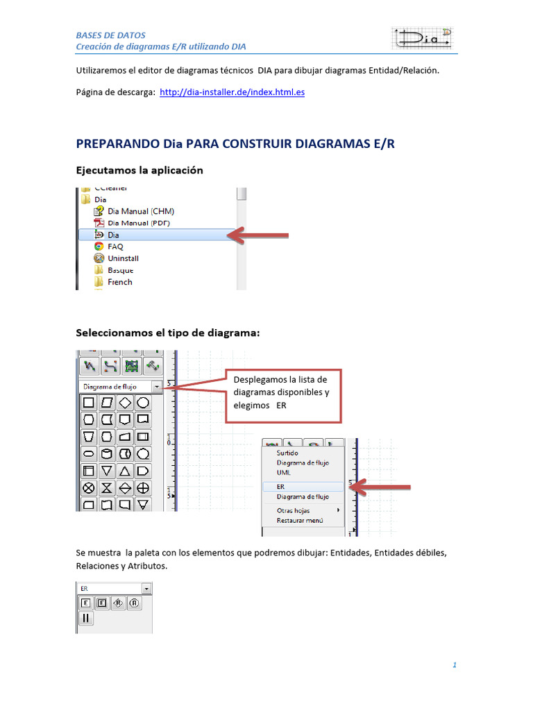 Diagramas E/R con DIA: Guía Básica | PDF | Informática