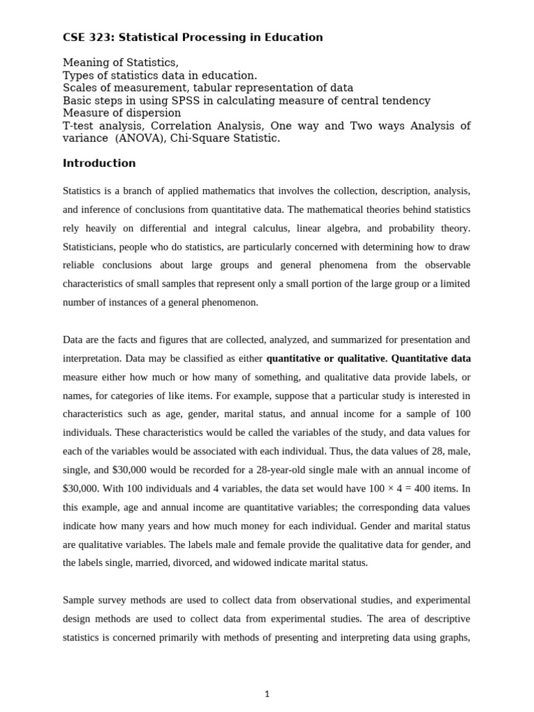 CSE 323 (1) Statistics in Education | PDF | Spss | Statistics