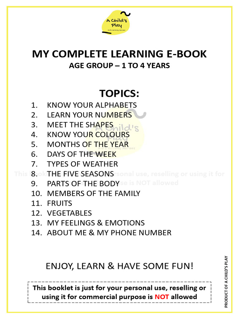 Fun Learning E-Book for Ages 1-4 | PDF | Rain | Lemon