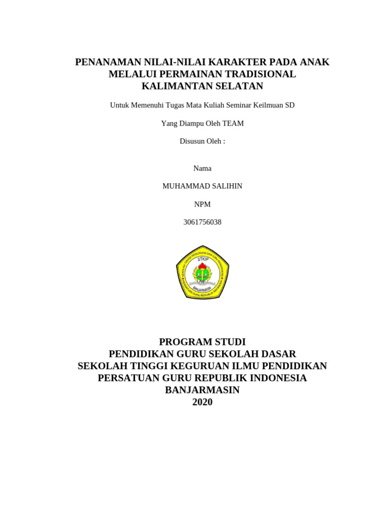 Muhammad Salihin 3061756038 ETNOPEDAGOGI Penanaman Nilai-Nilai Karakter ...