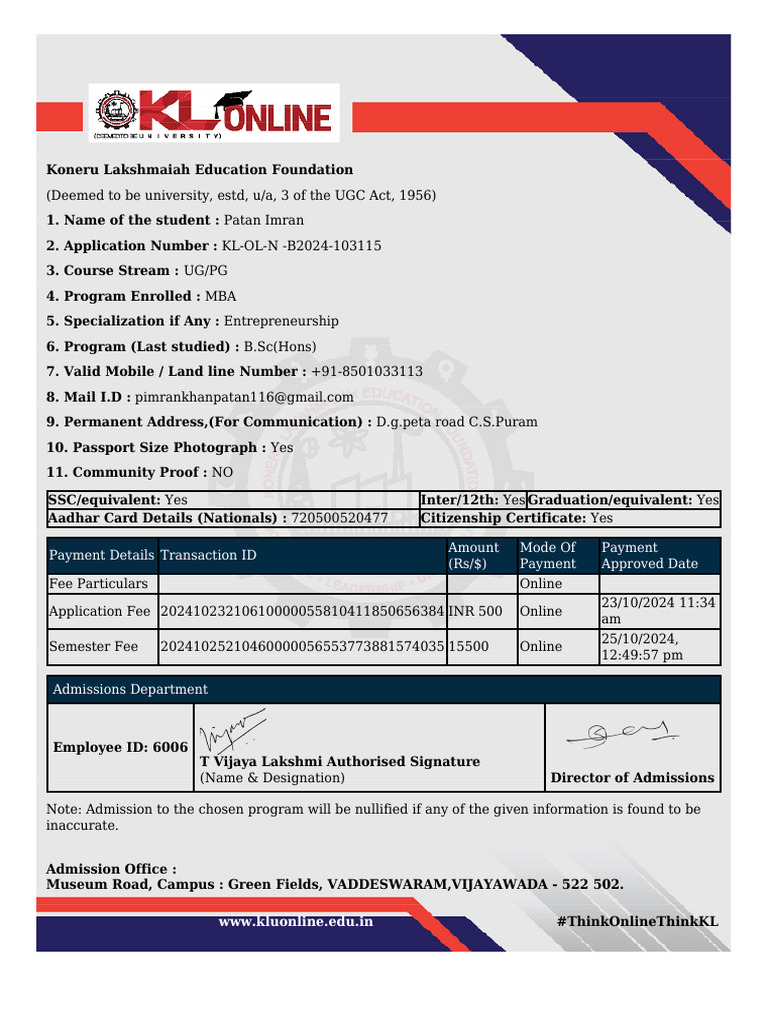 Offer Letter KL-OL-N - B2024-103115 | PDF