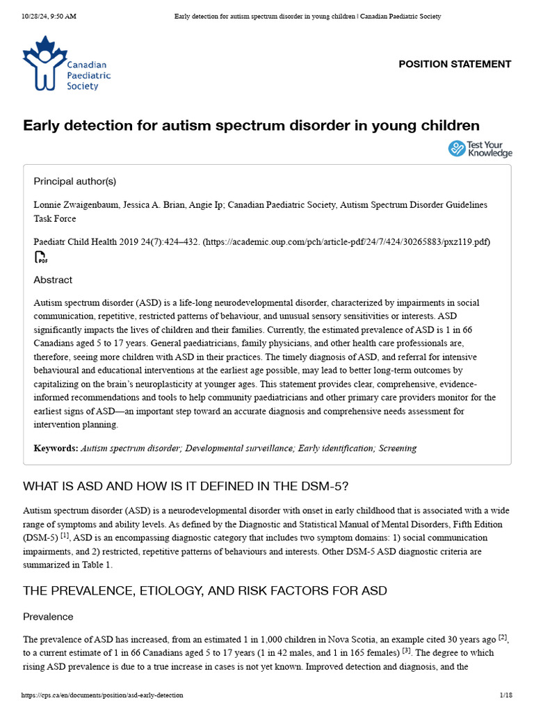 Early detection for autism spectrum disorder in young children _ Canadian Paediatric Society ...