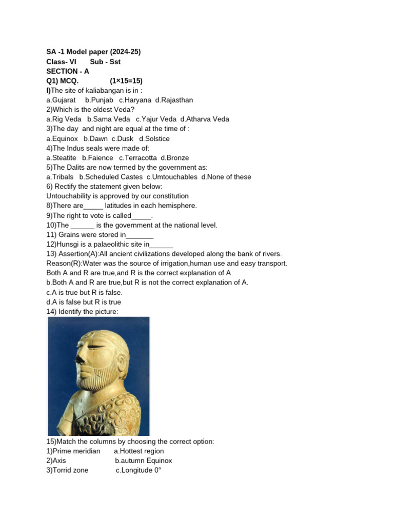 Class VI SST Model Paper | PDF