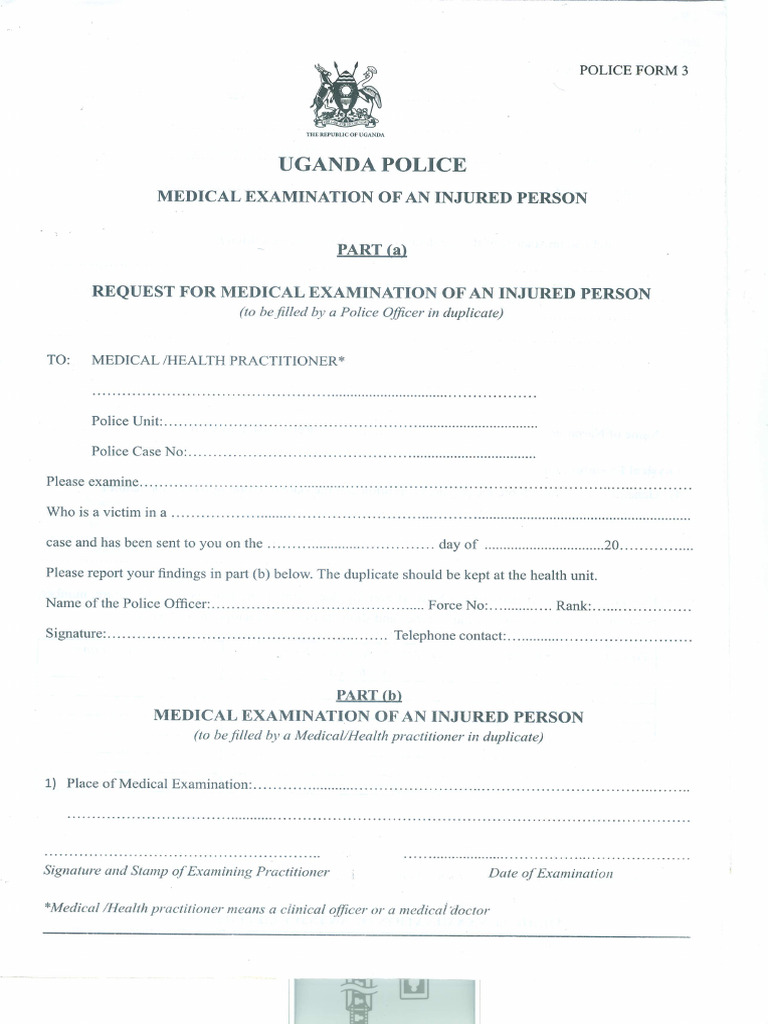 Medical Examination of An Injured Person Police Form 3 | PDF