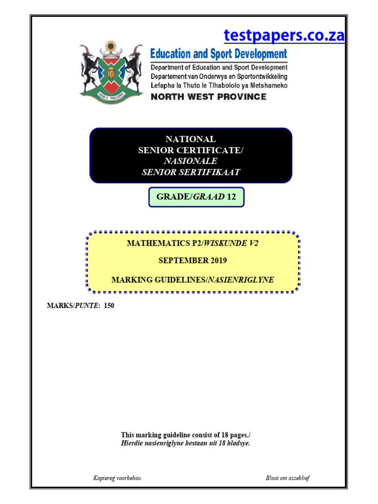 NW Maths p2 Memo Afr and English September 2019 | PDF | Mathematics ...