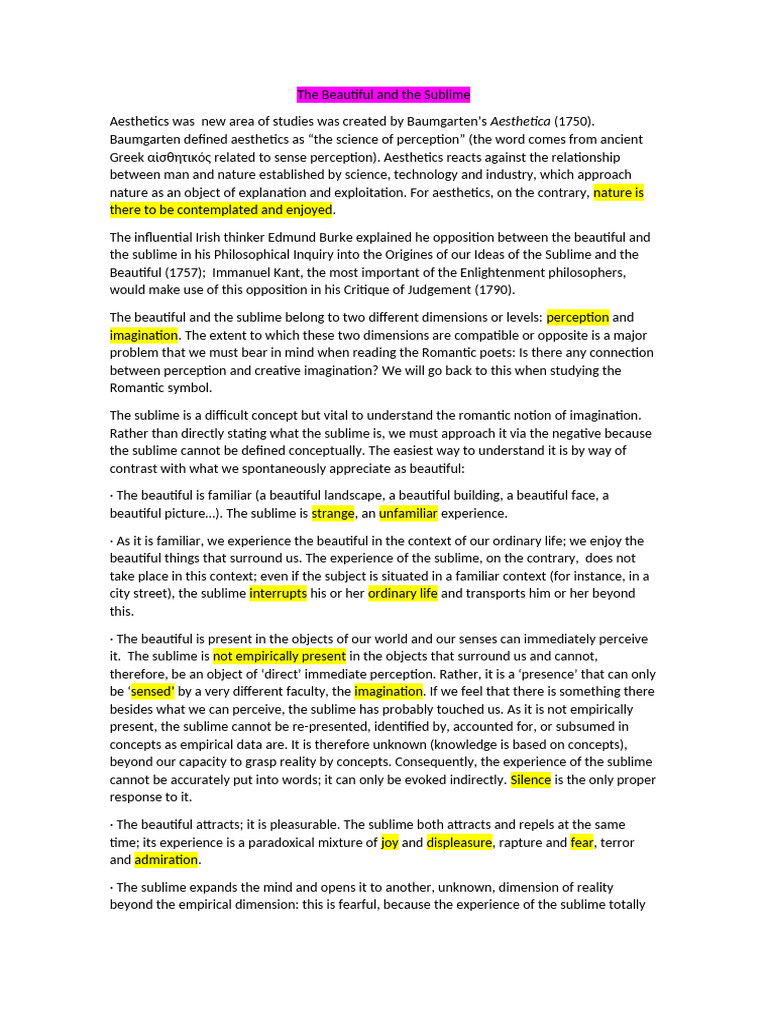 The Beautiful and The Sublime | PDF | Aesthetics | Experience