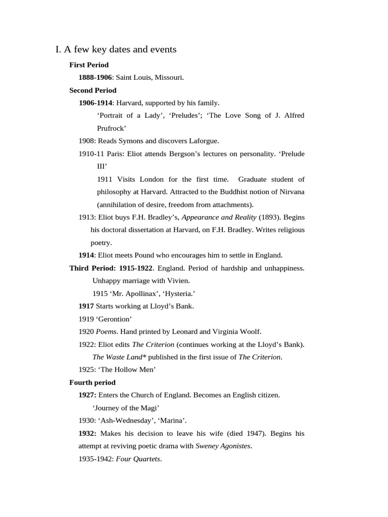 TS Eliot, A Few Relevant Data | PDF | T. S. Eliot | Poems