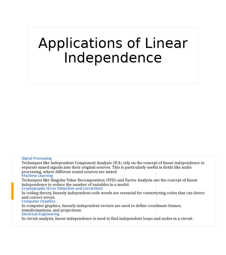 Applications of Linear Independence | PDF