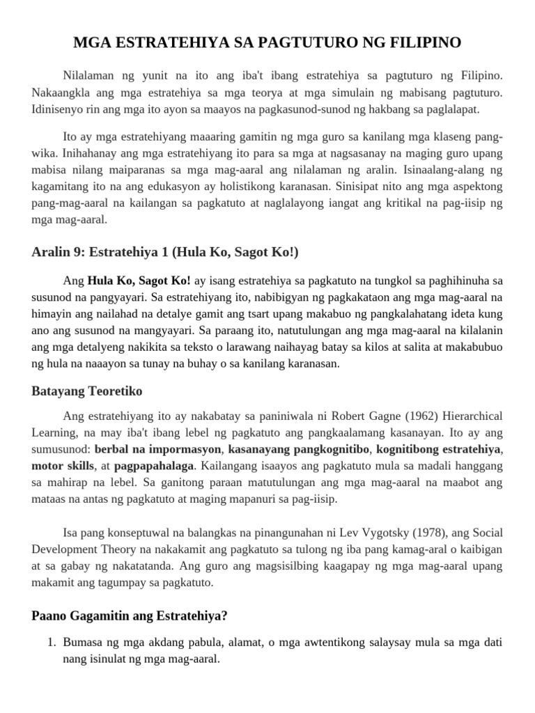 Estratehiya 1 Hula Ko Sagot Ko BEED 2A Balatbat Buan | PDF