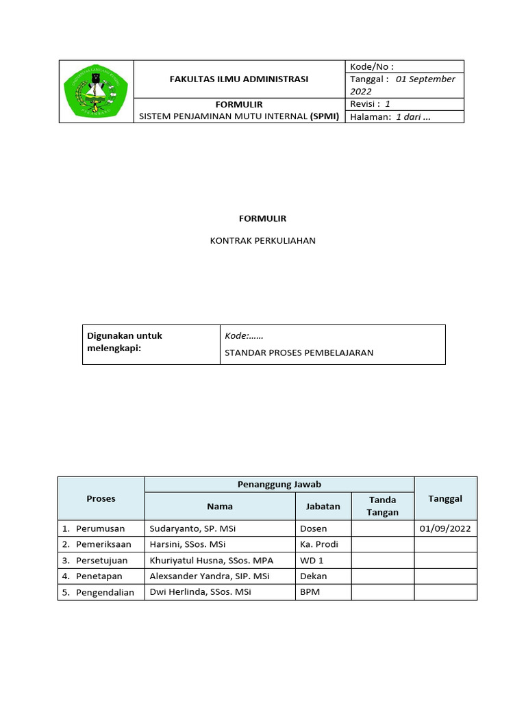 1 Kontrak Perkuliahan DDL 2022 2023 Sudaryanto | PDF