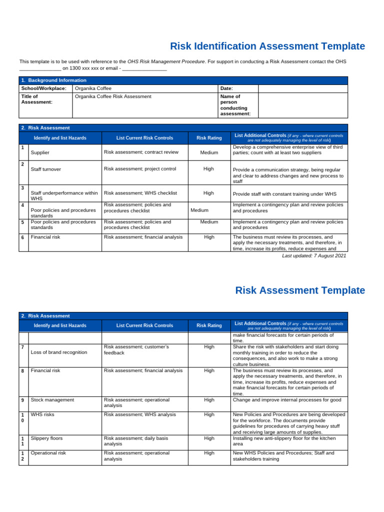 Risk Identification Assessment (Sample) V1 | PDF | Risk | Risk Assessment