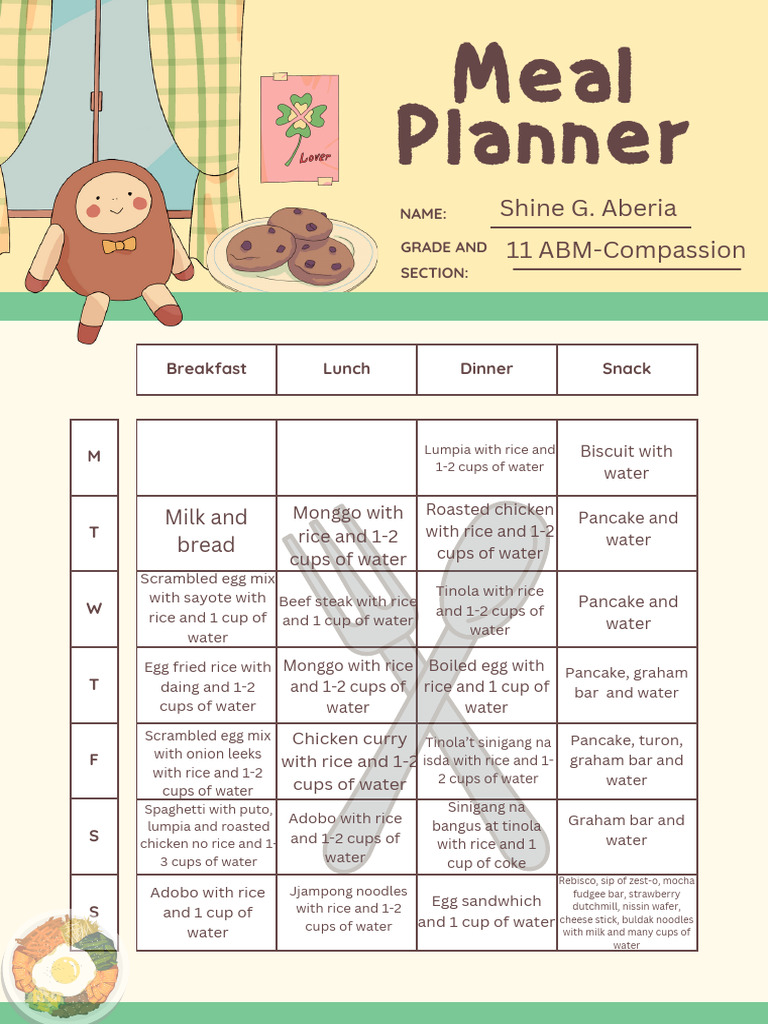 Beige Soft Pastel Illustrated Meal Planner | PDF | Meal | Pancake