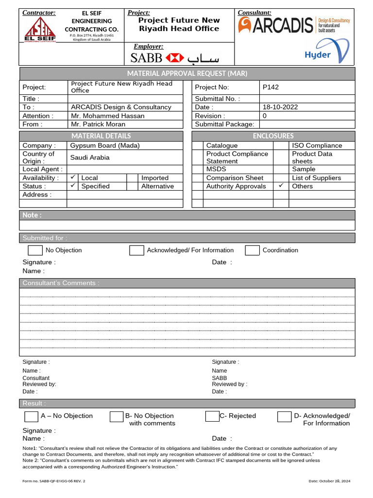 Form No. SABB-QF-ENGG-06 Rev.2 - Material Approval Request Form - (1 ...