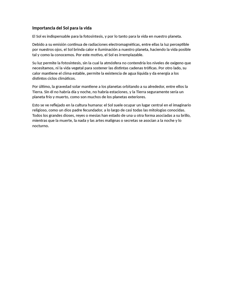 Importancia Del Sol para La Vida | PDF