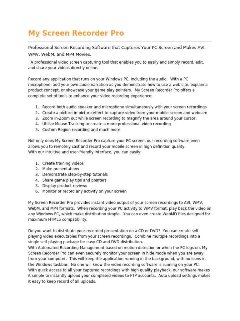 My Screen Recorder Pro | PDF | Cursor (User Interface) | Personal Computers