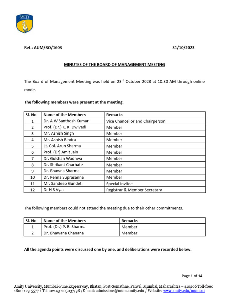 Board of Management Mom23102023 | PDF