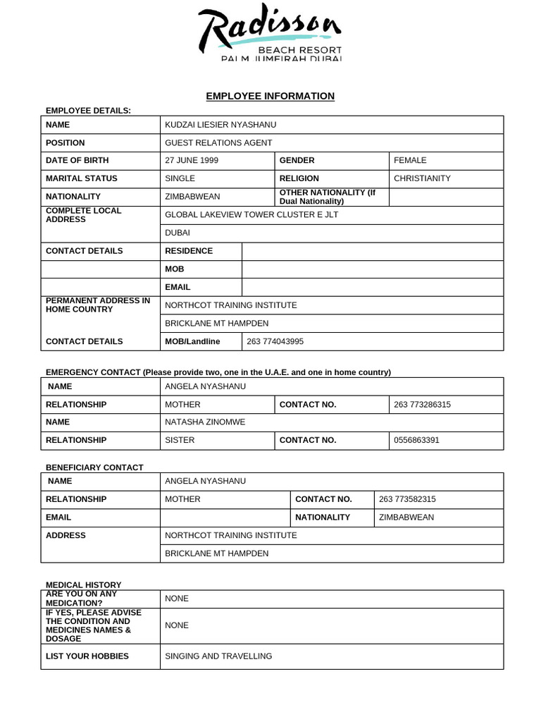 Employee Details Form | PDF