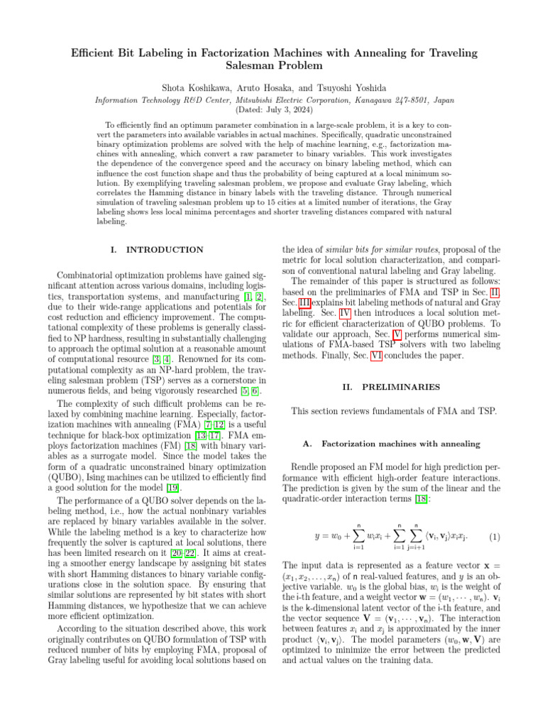 Efficient Bit Labeling in Factorization Machines With Annealing For Traveling Salesman Problem ...