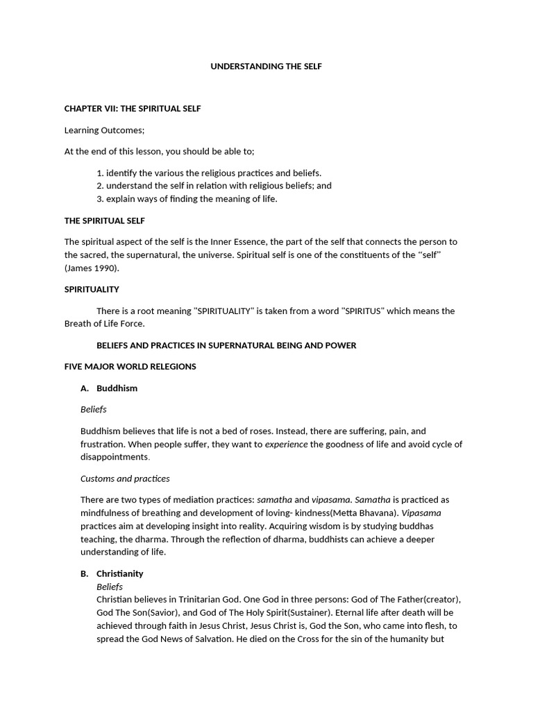 Chapter 7 Understanding the Self Summary (1) | PDF | Spirituality ...