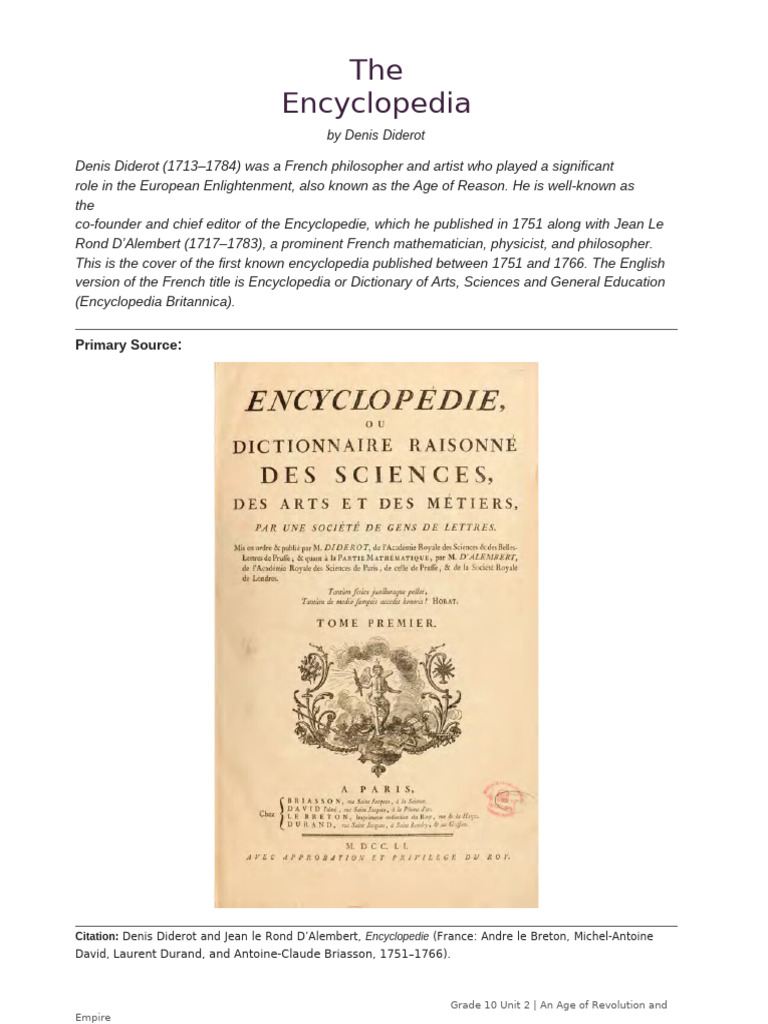 Diderot's Encyclopédie Overview | PDF