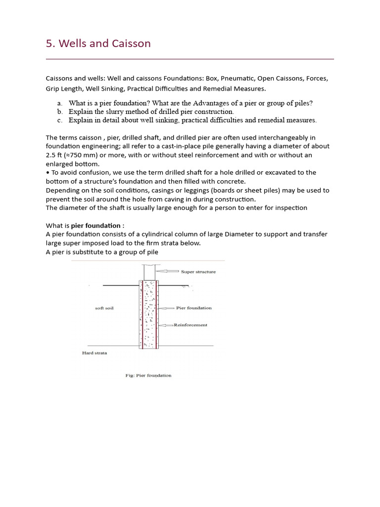 Wells and Caisson | PDF | Deep Foundation | Foundation (Engineering)