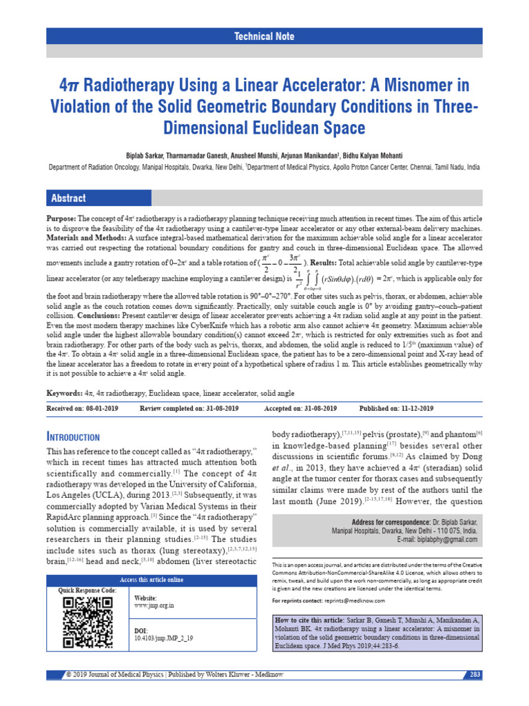 4π Radiotherapy Using a Linear Accelerator A Misnomer in Violation of ...