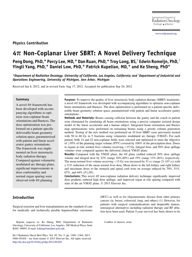 4π Non-Coplanar Liver SBRT A Novel Delivery Technique | PDF | Radiation Therapy | Nuclear Medicine