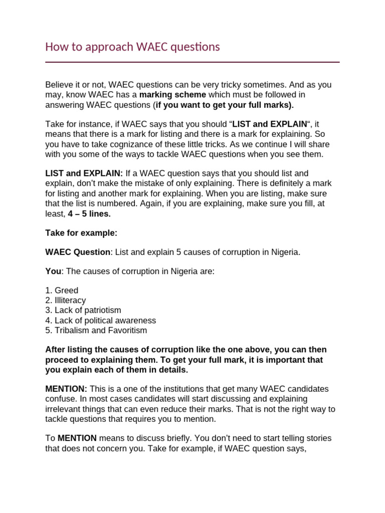 How To Approach WAEC Questions | PDF