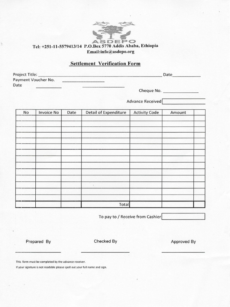 Settlement Verification Form | PDF
