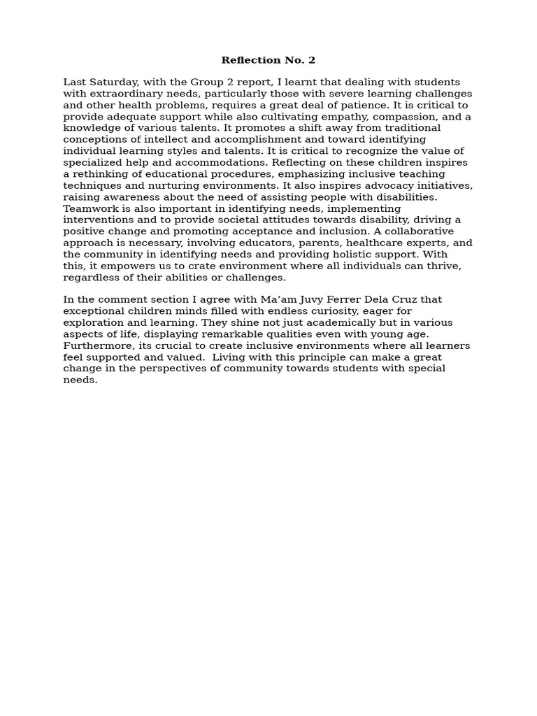 Inclusive Education Reflection | PDF | Career & Growth | Self-Improvement