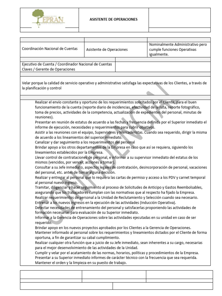 Descripcion de Cargo - Asistente Operativo | PDF | Business | Calidad ...