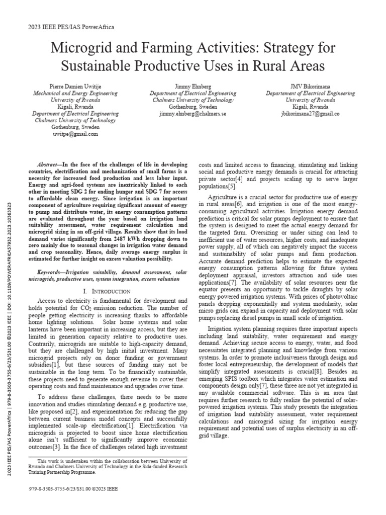 Microgrid And Farming Activities Strategy For Sustainable Productive Uses In Rural Areas Pdf