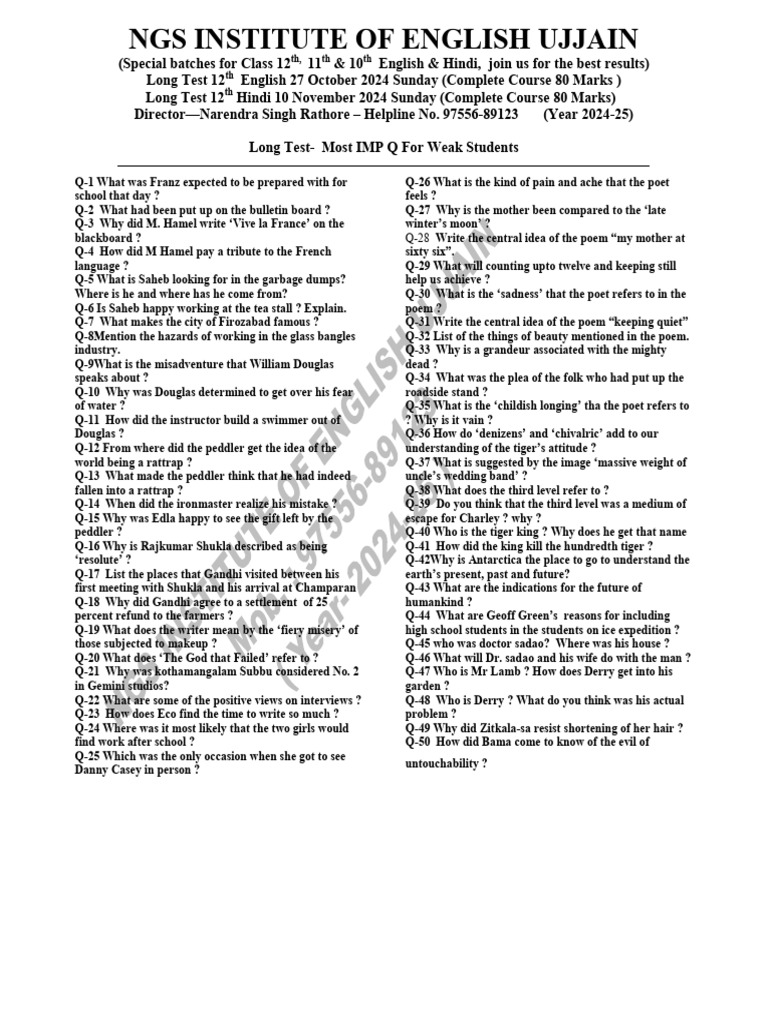 Long Test Prep for Weak Students | PDF